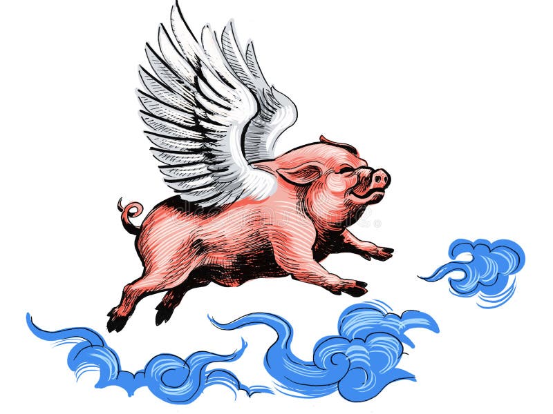 Flying smiling pig stock illustration. Illustration of poster - 276607776