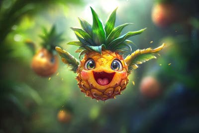 A Flying Smiling Pineapple Illustration Generative AI Stock ...