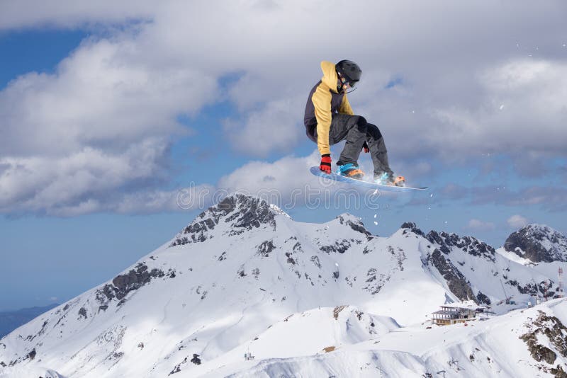 Flying Snowboarder on Mountains Editorial Photography - Image of cold ...