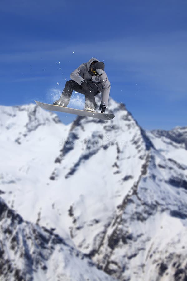 Flying Snowboarder on Mountains. Extreme Sport. Stock Image - Image of ...