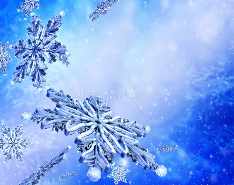 Flying Snowflake On Blue Snow Background. Stock Image - Image of ...