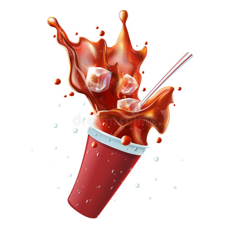 Flying Soda Plastic Cup with Splash and Ice Cubes Isolated Stock Vector ...