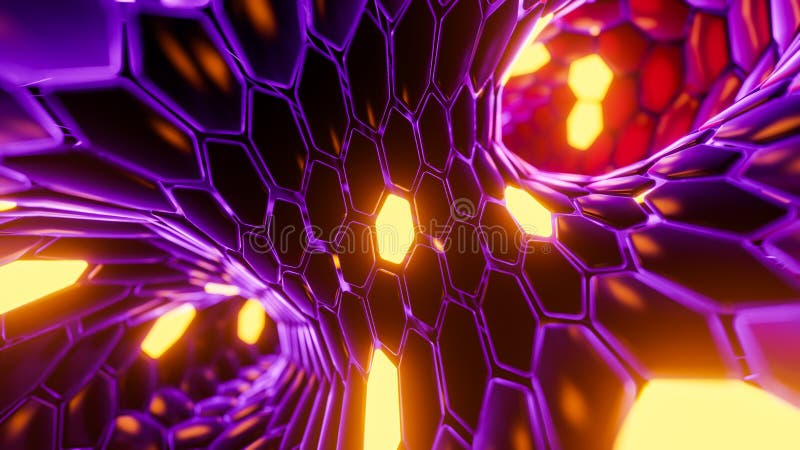 Flying through Space with Flashing Hexagons. 3D Rendering Illustration ...