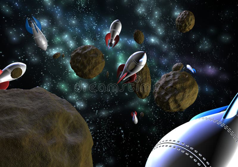 Flying Space Rockets in Space Stock Illustration - Illustration of ...