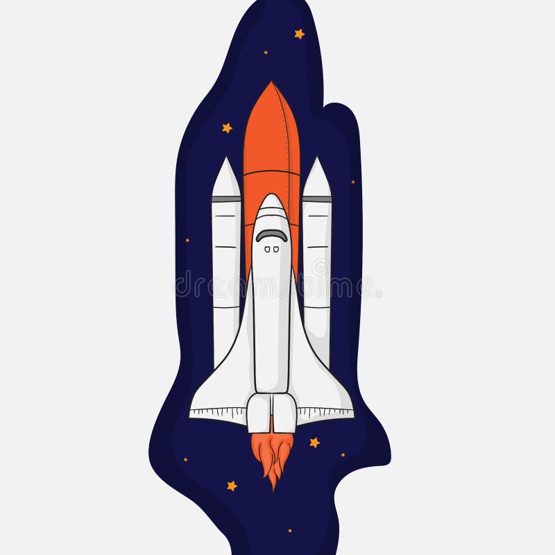 Flying Space Shuttle in Cartoon Design with Blue and White Background ...