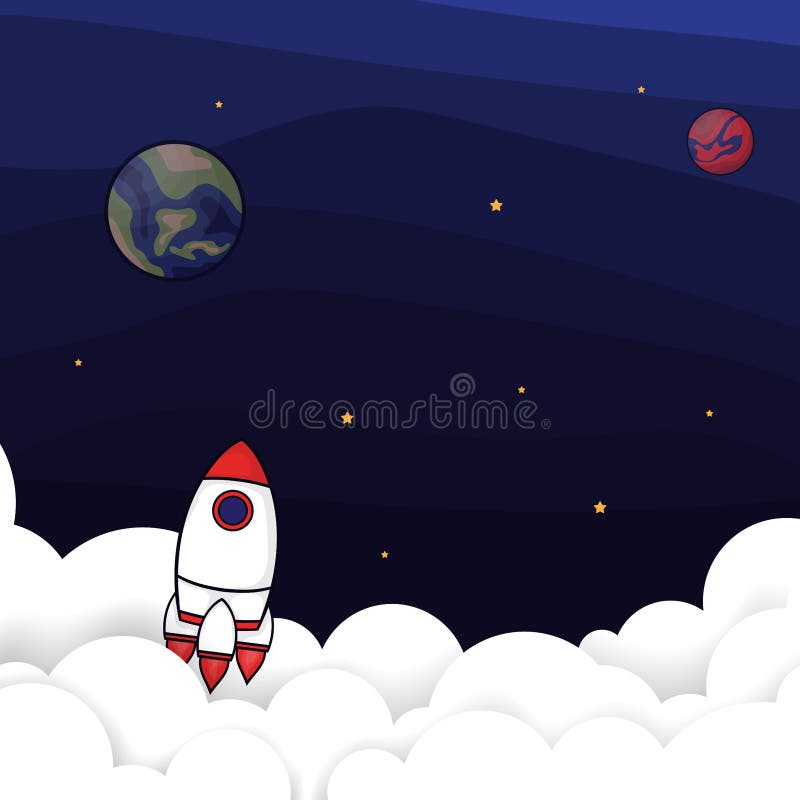 Flying Space Shuttle Cross the Clouds To the Space in Cartoon Design ...