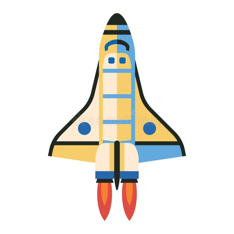 Flying Space Shuttle Icon in Flat Design Stock Vector - Illustration of ...