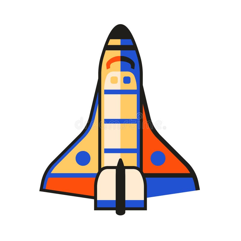 Flying Space Shuttle Icon in Flat Design Stock Vector - Illustration of ...