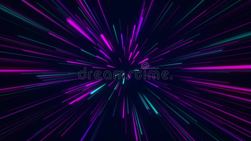 Flying through Space with Speed of Light, Neon Lights Zooming Hyper ...