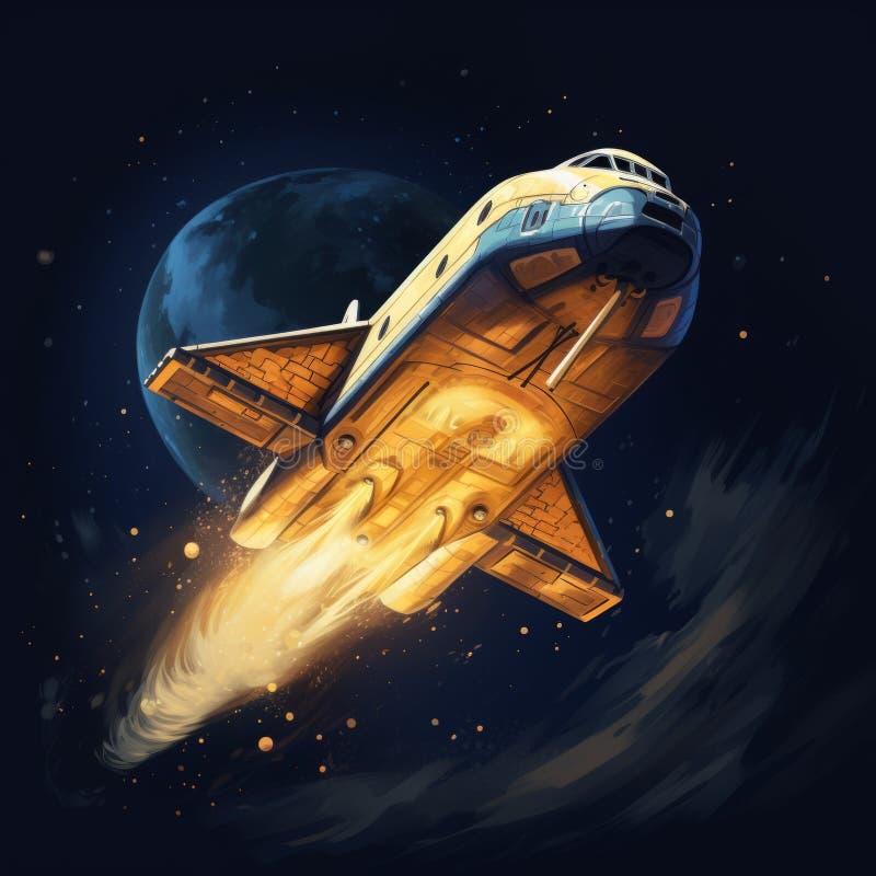 Flying Spaceship Blasts Flames and Smoke on a Take-Off. Stock Image ...