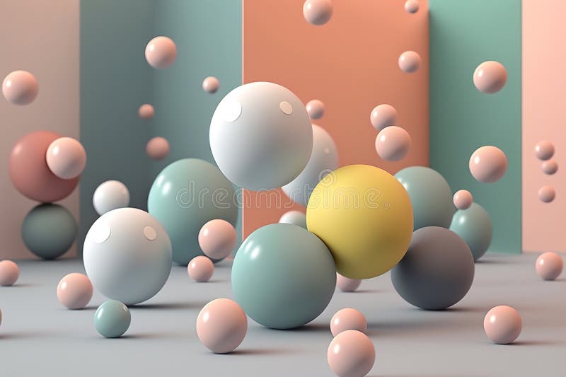 Flying Sphere Shapes in a Pastel Palette Stock Illustration ...