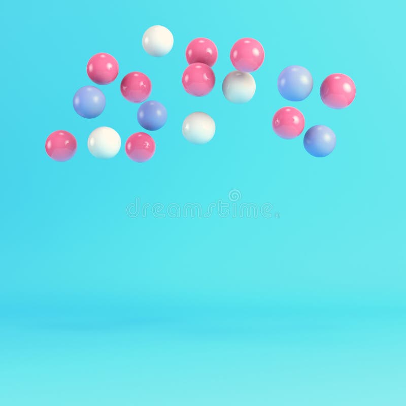 Flying Spheres on Bright Blue Background in Pastel Colors Stock ...