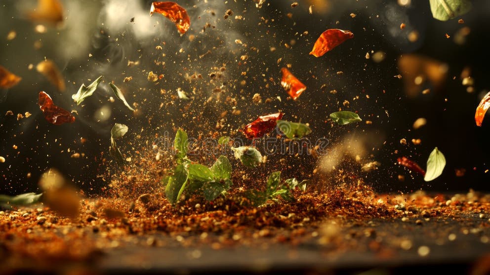 Flying Spices and Herbs Explosion Stock Illustration - Illustration of ...