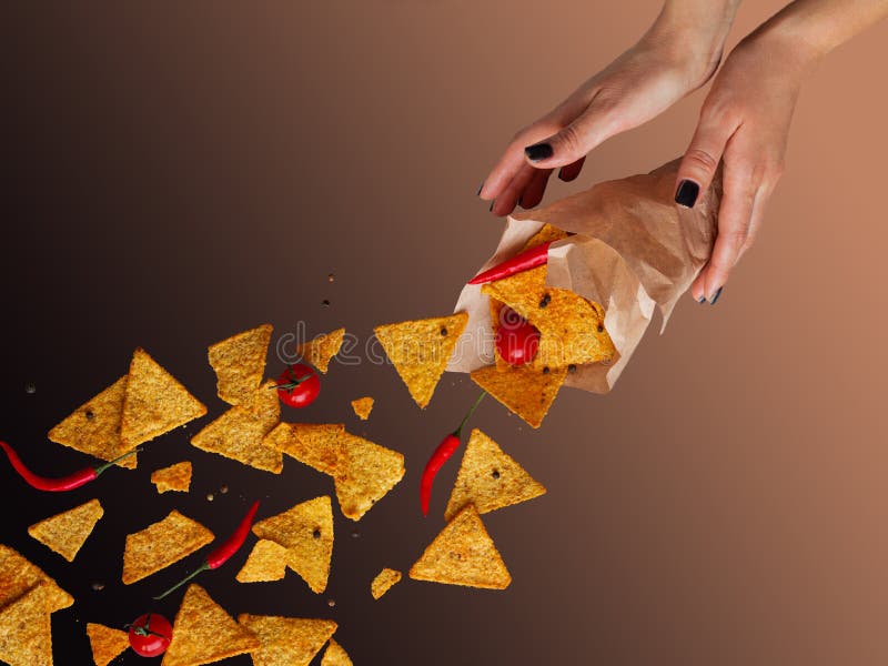 Flying Mexican Nachos Chips, Isolated Stock Image - Image of background ...