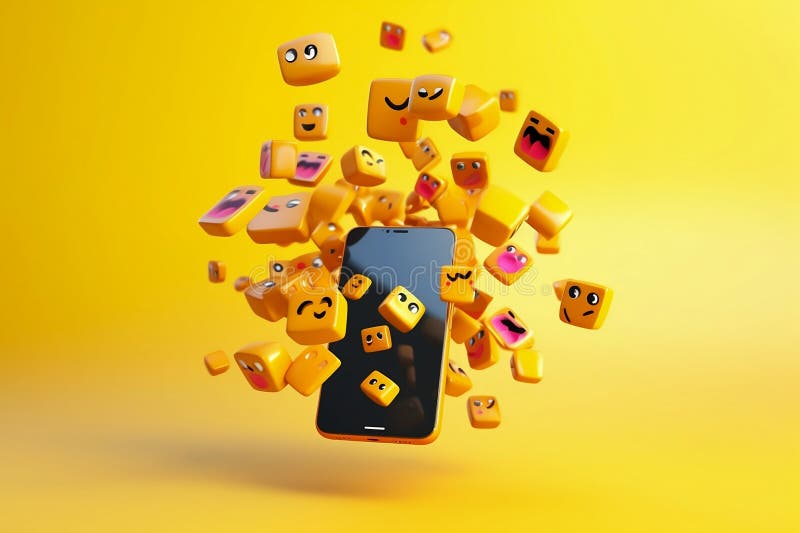 Flying Square Emoticons Next To a Smartphone, Generative Ai Stock ...