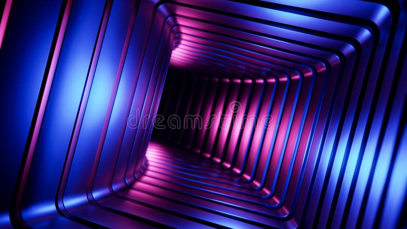 Flying in a Square-shaped Tunnel. 3D Rendering Illustration Stock ...