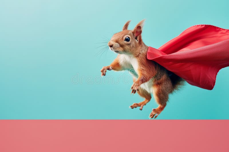 Flying Squirrel in Superhero Cape on Gradient Pastel Background with ...