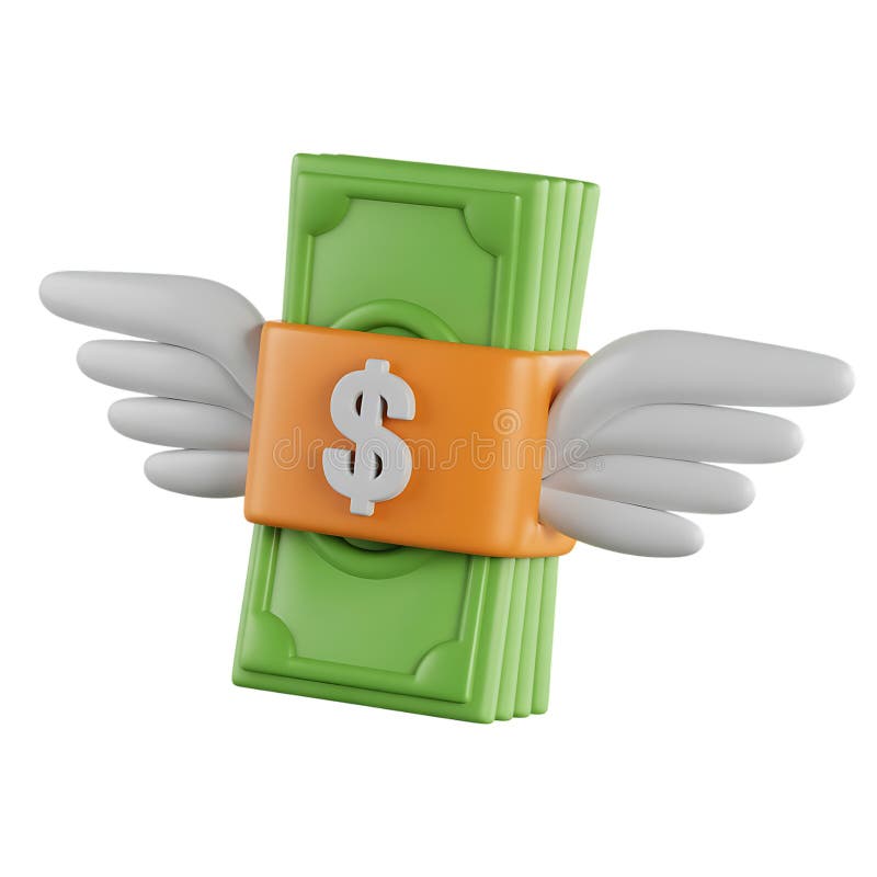 Flying Stack of Dollar Bills with Wings 3D Render for Finance Stock ...