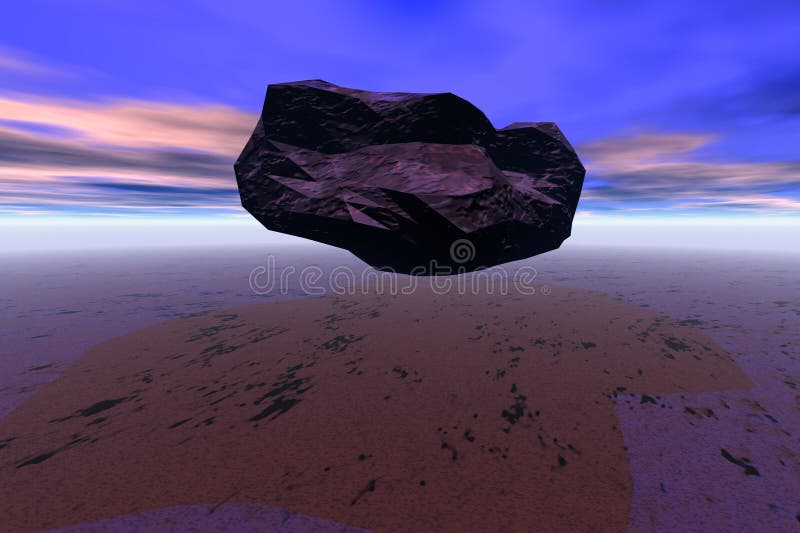 Flying Stone Over Empty Land Abstract Landscape Stock Illustration ...