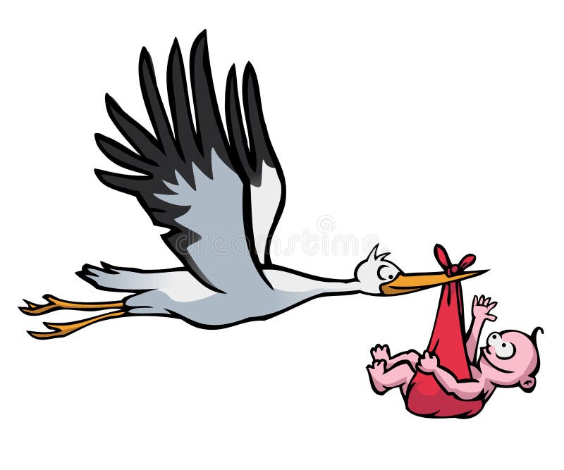 Flying Stork Delivering a Newborn Baby Stock Vector - Illustration of ...