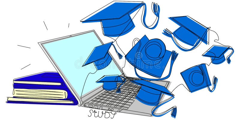Flying Student Hats from a Laptop in One Line with Colored Silhouettes ...