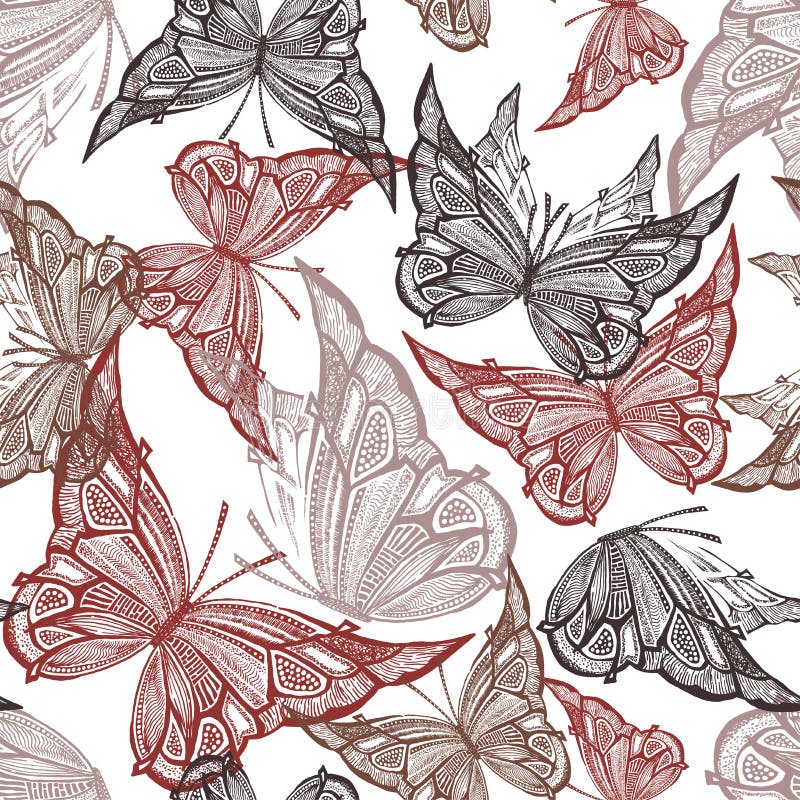 Flying Stylized Art Butterflies Seamless Line Pattern Stock Vector ...