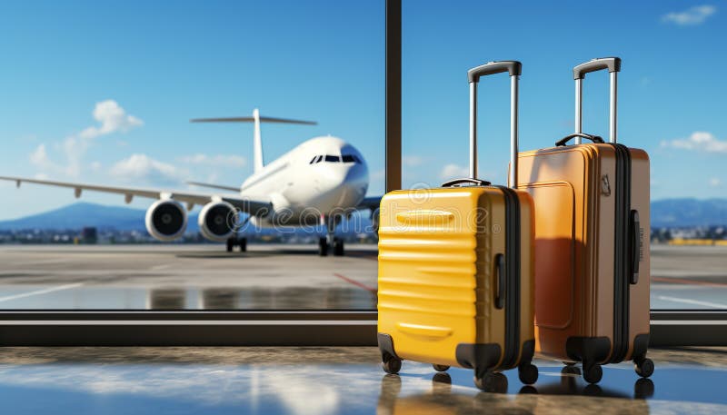 Flying Suitcase on Blue Airplane, Business Travel Mode Generated by AI ...