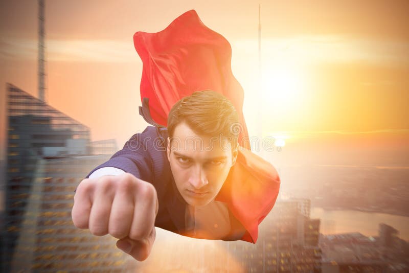 The Flying Super Hero Over the City Stock Image - Image of hero, active ...