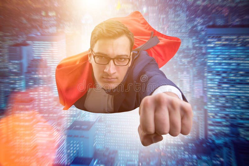 The Flying Super Hero Over the City Stock Image - Image of comic ...