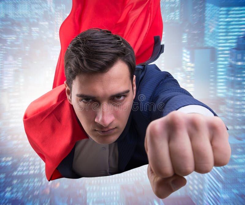 Flying Super Hero Over the City Stock Photo - Image of comic, hero ...