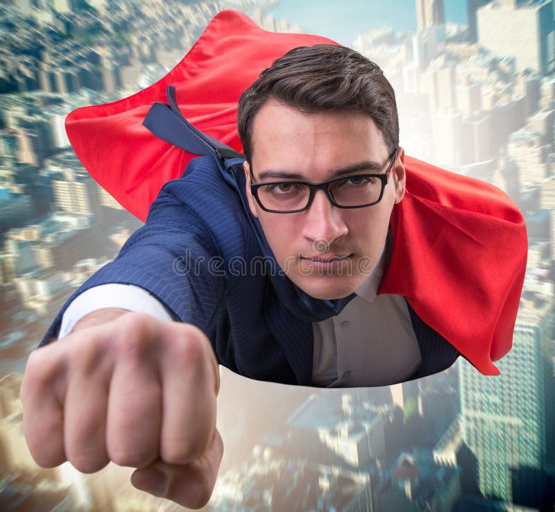 Flying Super Hero Over the City Stock Image - Image of power, flying ...
