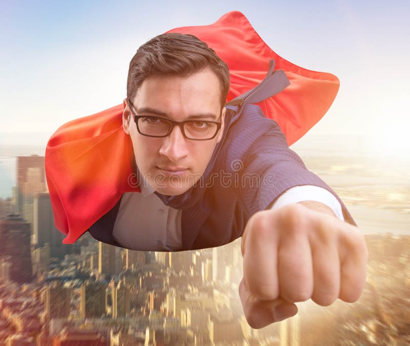 Flying Super Hero Over the City Stock Image - Image of business ...
