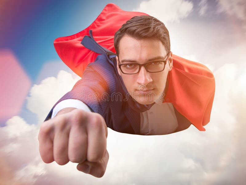 Flying Super Hero Over the City Stock Image - Image of buildings ...