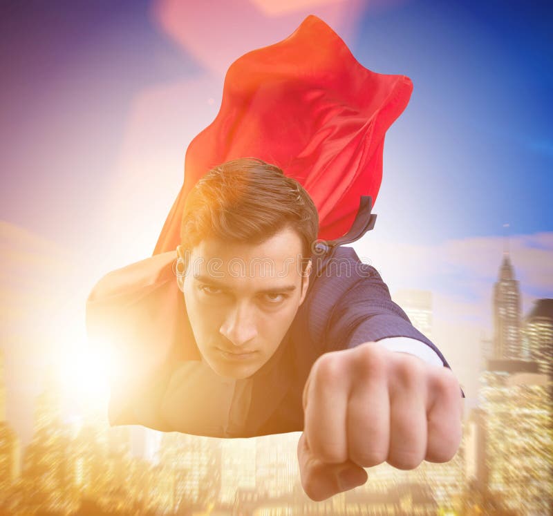 Flying Super Hero Over the City Stock Image - Image of male, cartoon ...