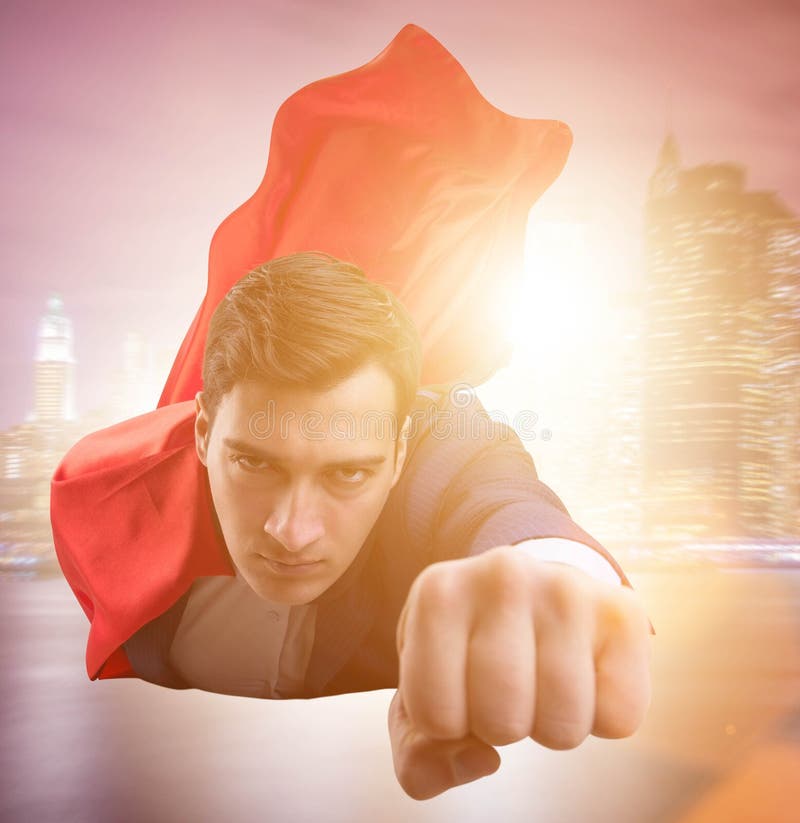 The Flying Super Hero Over the City Stock Image - Image of concept ...
