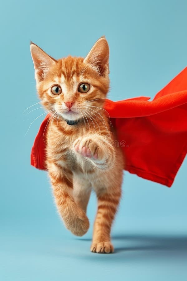 Flying Superhero Cat on Pastel Gradient Background with Ample Space for ...