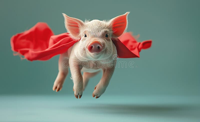 Flying Superhero Pig Wearing Red Cape Stock Illustration - Illustration ...