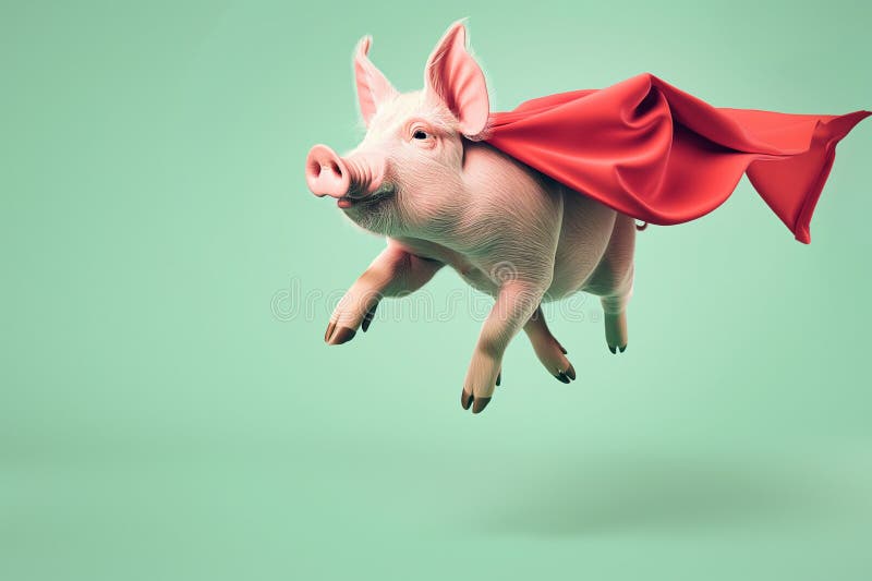 Flying Superhero Pig Wearing Red Cape Stock Illustration - Illustration ...