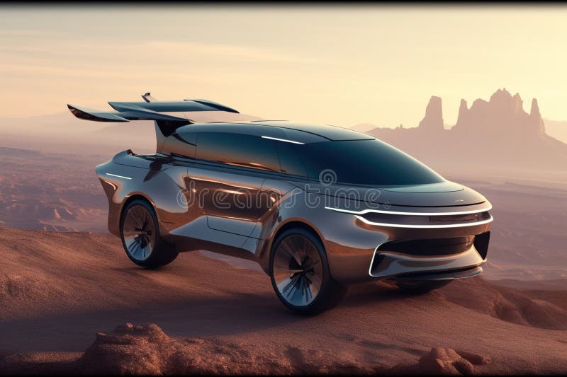 Flying SUV from the Future with Spaceship Wings. Generative AI Stock ...