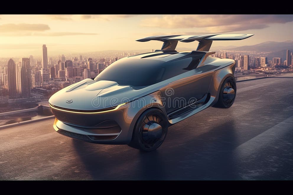 Flying SUV from the Future with Spaceship Wings. Generative AI Stock ...