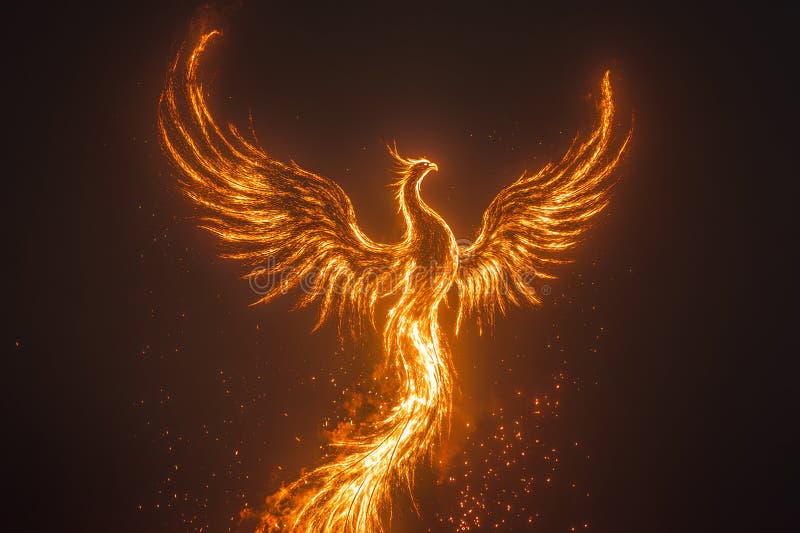 Flying Swan Made of Fire on Dark Background. Stock Illustration ...