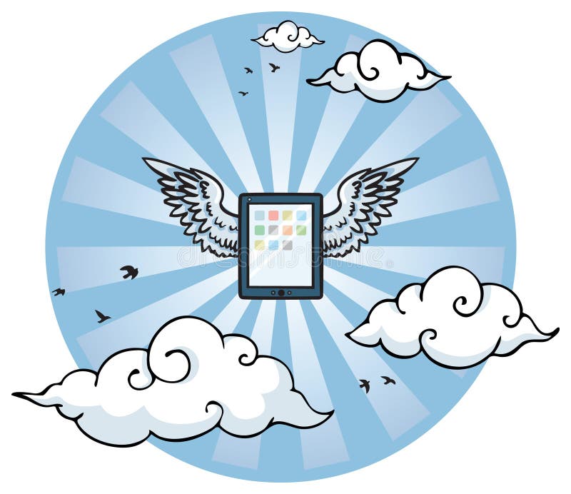 Flying tablet with wings stock illustration. Illustration of visual ...