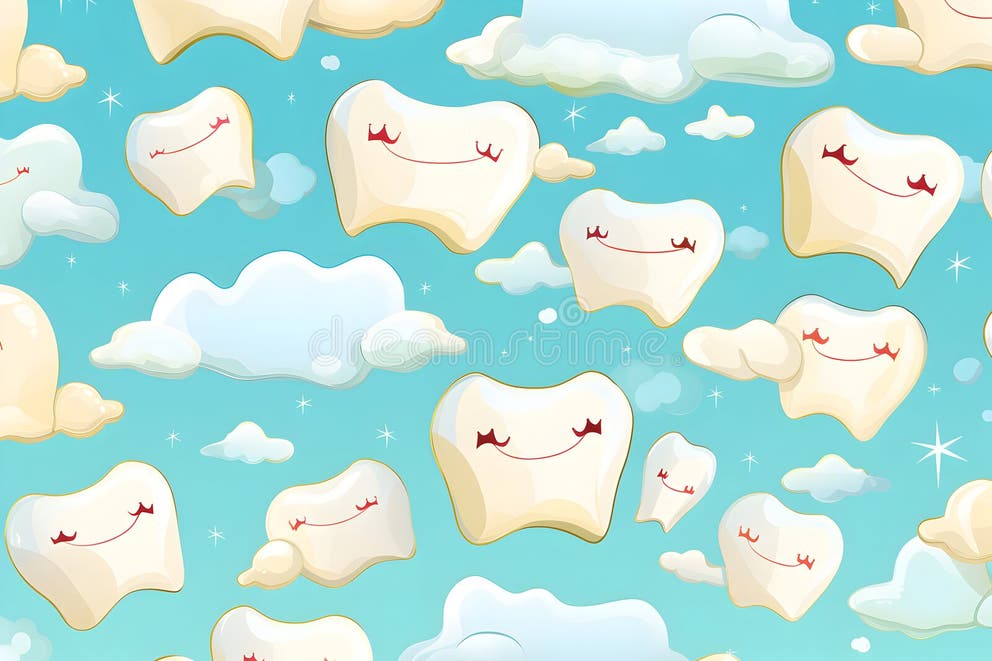 Flying teeth with clouds stock illustration. Illustration of pattern ...