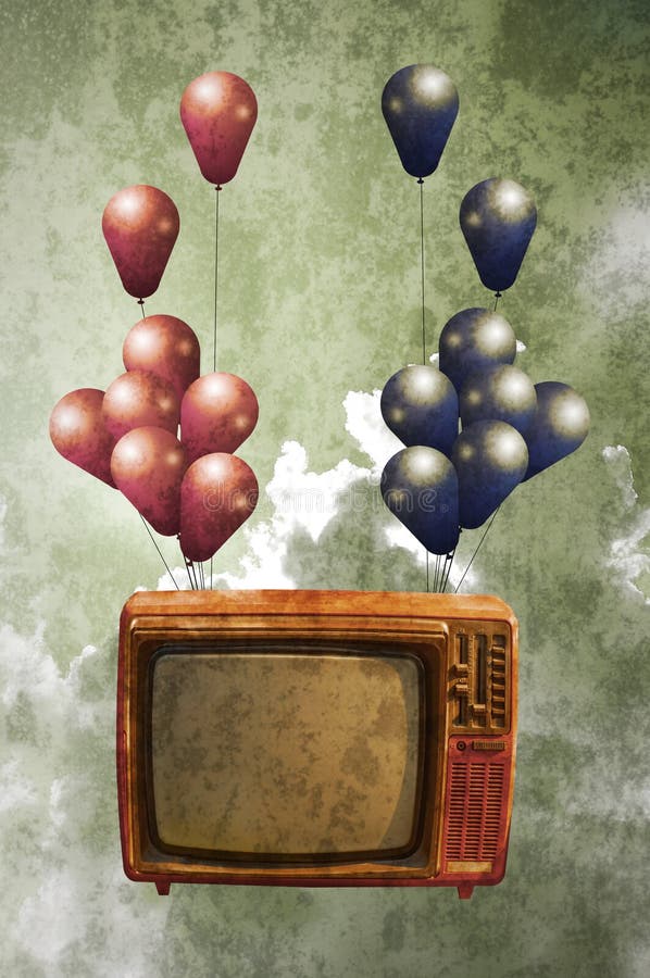 Flying Television in Sky with Vintage Colour Stock Image - Image of ...