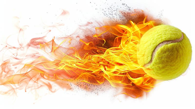 Flying Tennis Ball on Fire. Isolated on White Background. Stock Photo ...