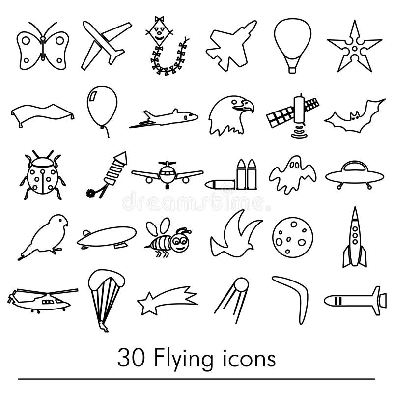 Flying Theme Theme Outline Symbols and Icons Set Eps10 Stock Vector ...