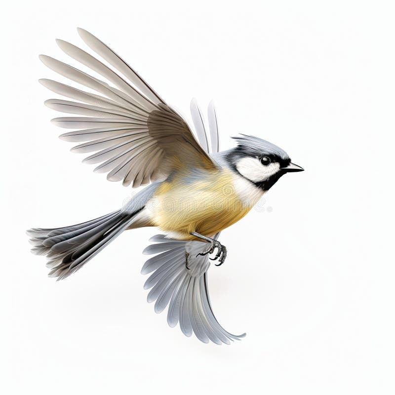Flying Titmouse Isolated on White Background Stock Image - Image of ...