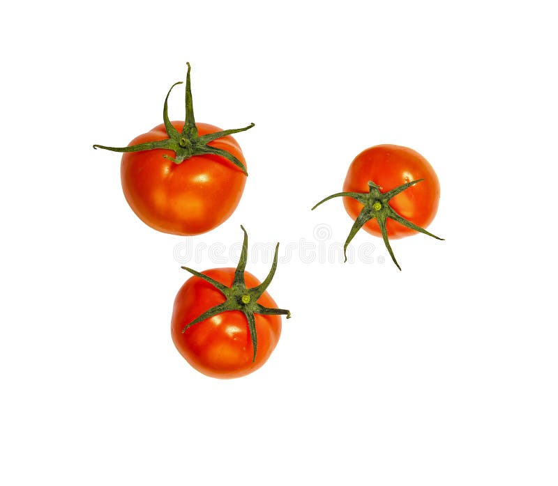 Flying Tomatoes With Basil Leaves, Garlics And Peppers Stock Photo ...