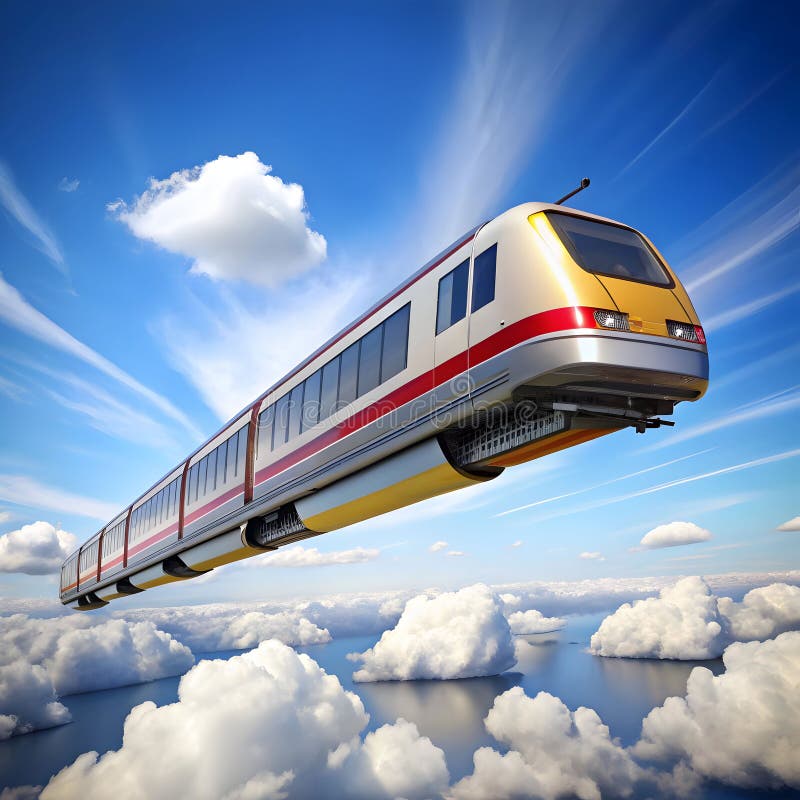 Futuristic Flying Train Illustrated Stock Illustration - Illustration ...