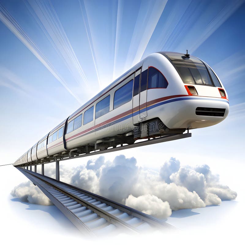 Futuristic Flying Train Illustrated Stock Illustration - Illustration ...